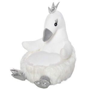 qaba stuffed animal sofa armrest chair cartoon storage bean bag chair for kids with cute swan flannel pp cotton 22" x 16.5" x 22" white