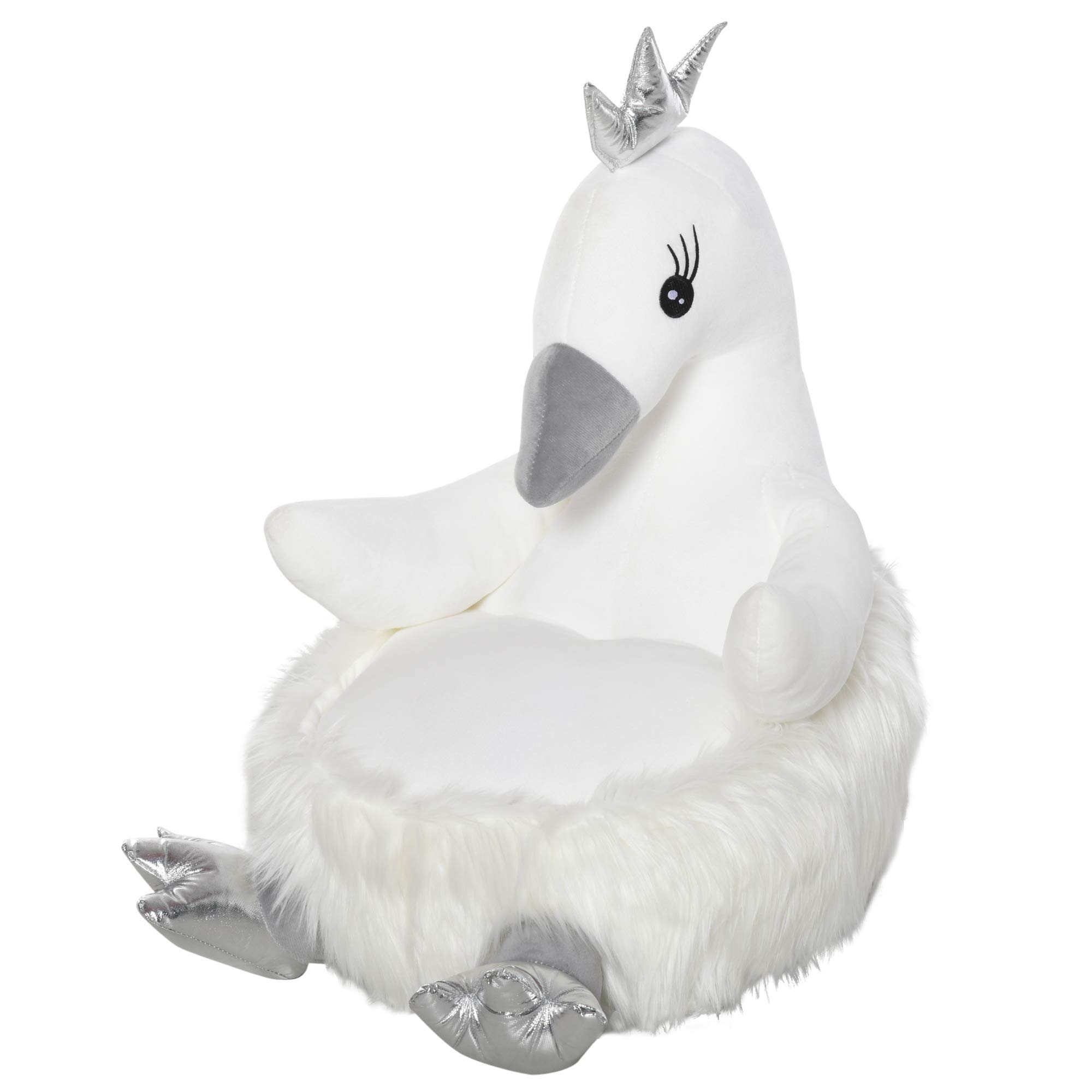 Qaba Stuffed Animal Sofa Armrest Chair Cartoon Storage Bean Bag Chair for Kids with Cute Swan Flannel PP Cotton 22" x 16.5" x 22" White