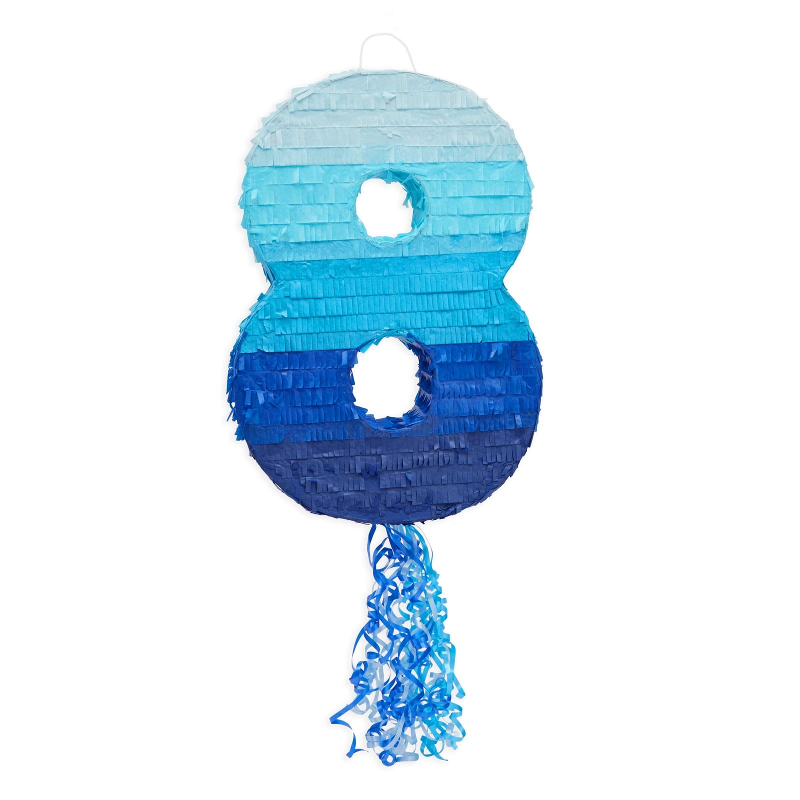 BLUE PANDA Number 8 Pinata - Pull String Pinata for Boys 8th Birthday Party Decorations, Ombre Blue (16.5 x 11.5 x 3 In)