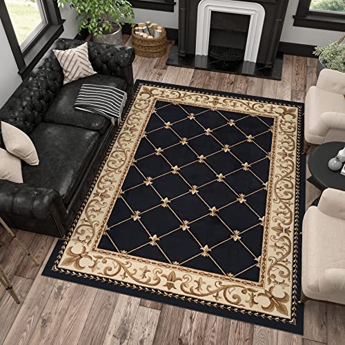 Tayse Orleans Black 2x3 Entry Rug - Indoor Front Door Rug - Small Area Rug - Kitchen Rug - Bath Rug - Contemporary Carpet - Alfombras para Salas, (SNS4883 2x3)