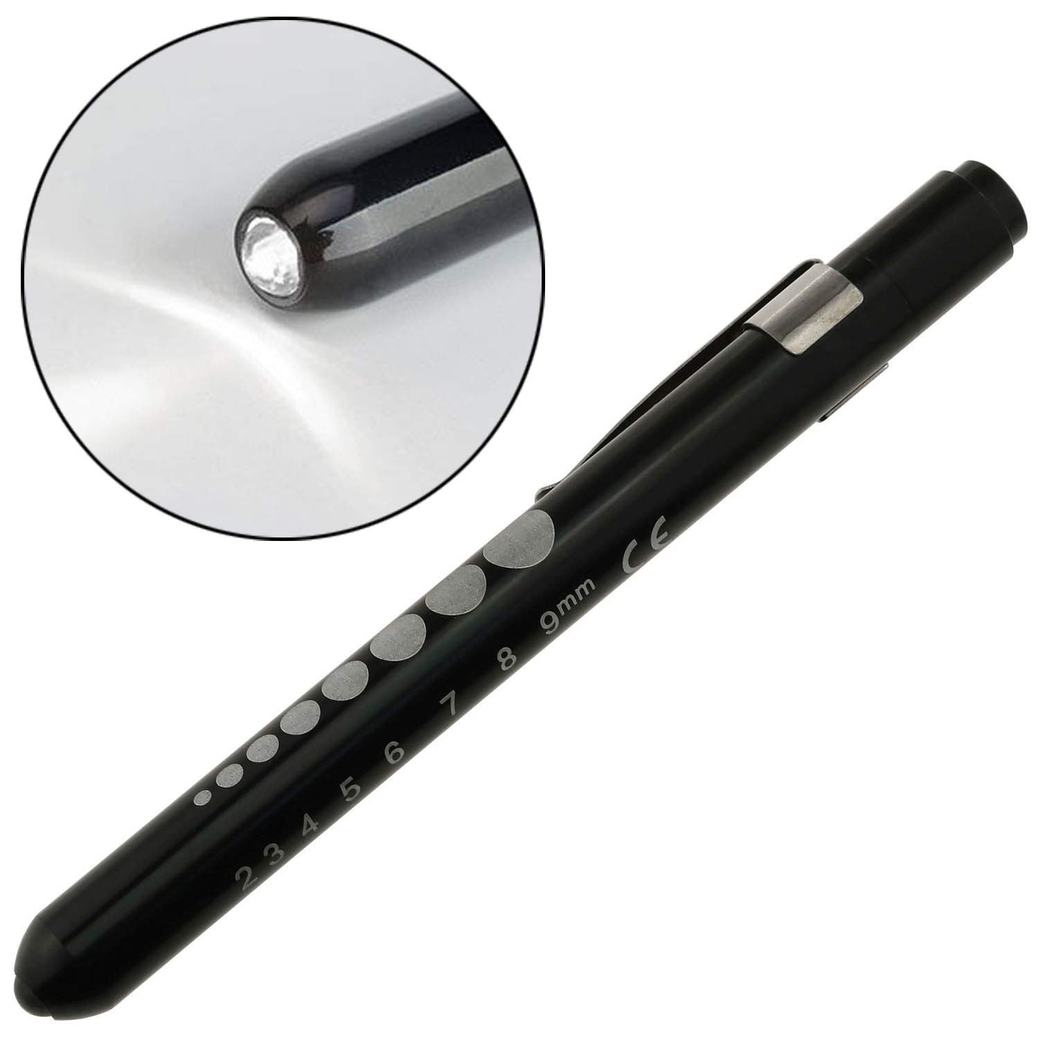 E-outstanding Medical Pen Light, Reusable LED Medical Inspection Penlight Flashlight with Pupil Gauge and Ruler for Nurses and Doctors, White Light, Black