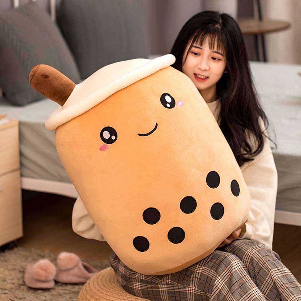 hitoshe Boba Plushie, 27.5 in Boba Plush Pillow Toy Gifts for Kids, Valentine, Christmas (Brown Round Eye)