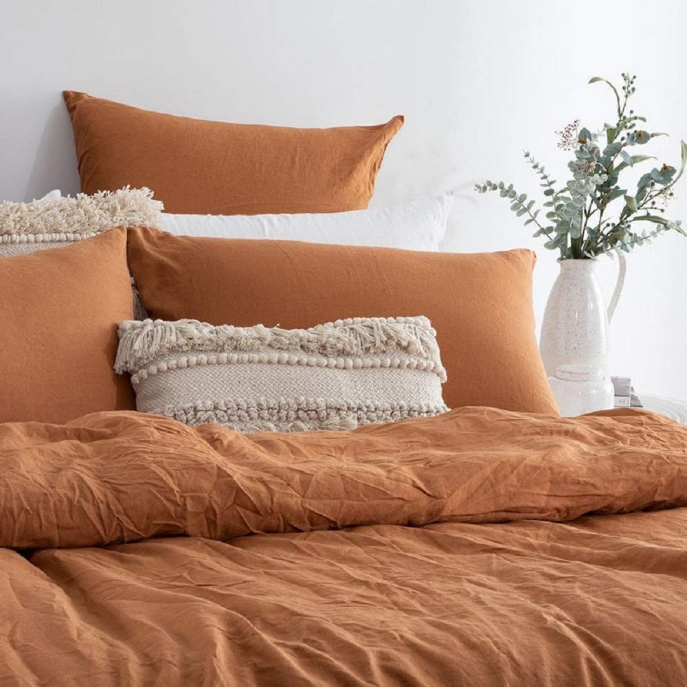 Cinnamon Color Rust Cotton Duvet Cover Rust Color Washed Cotton Duvet Cover Rust Bedding Set Boho Duvet