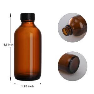 Bekith 30 Pack 4 oz Amber Glass Bottles, Boston Round Sample Bottles with Black Poly Cone Cap for Juice, Ginger Shots, Oils, Whiskey, Liquids