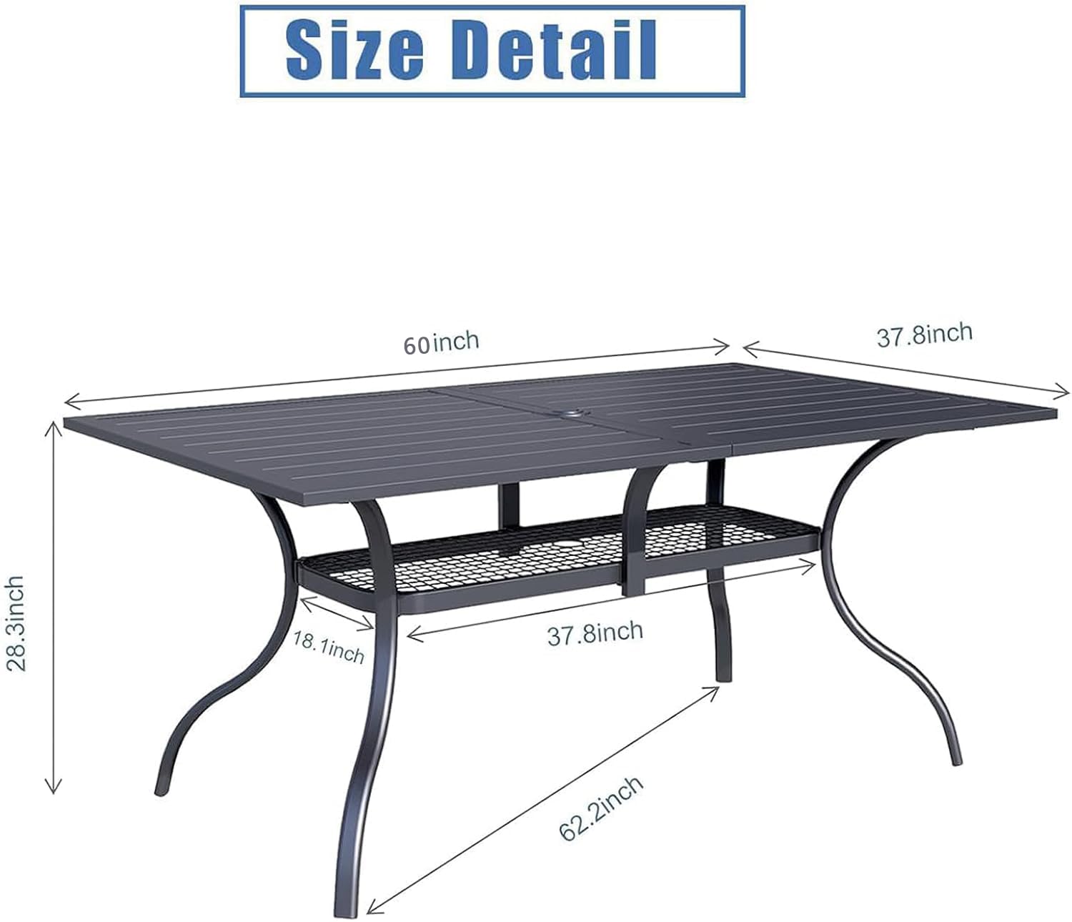 Oakcloud 60"x37" Patio Dining Table, Outdoor Metal Rectangular Table Patio Furniture Classic Black Table with 1.57" Umbrella Hole, for Garden Backyard Poolside Deck