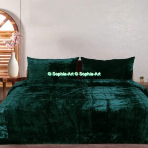 Sophia-Art 3 Pcs Ultra Luxury Rayon Velvet Bedding Boho Solid Duvet Cover UO Comforter Cover (Dark Green, King 90"x104")