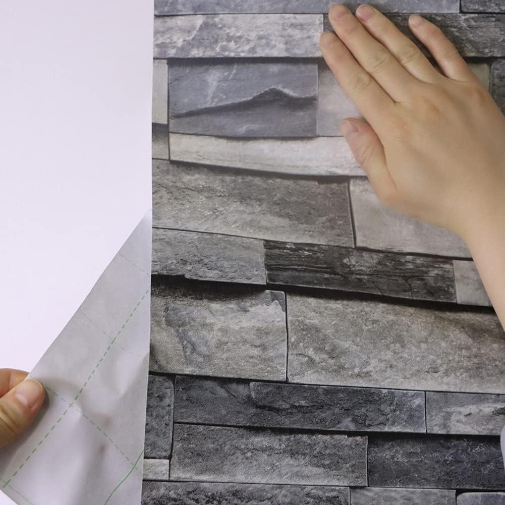 MS magic 17.7"×236" Vintage Gray Brick Wallpaper Self Adhesive Film Brick Peel and Stick Wallpaper Brick Faux Textured Wallpaper Stone Look Wallpaper