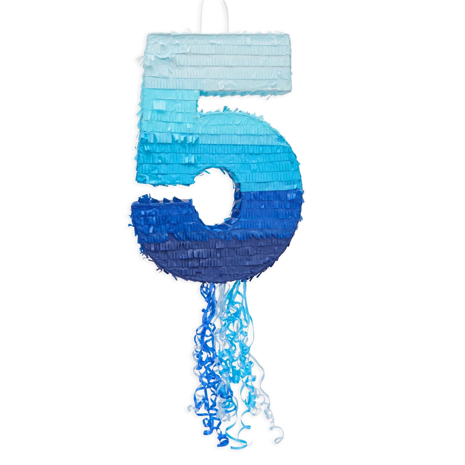 BLUE PANDA Number 5 Pinata - Pull String Pinata for Boys 5th Birthday Party Decorations, Ombre Blue (16.5 x 11.6 x 3 In)