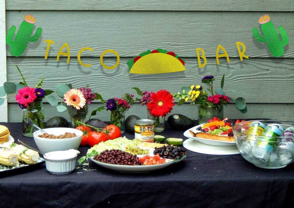 HAKPUOTR Taco Bar Banner with Cactus and Taco, Mexican Theme Birthday/Baby Shower/Bridal Shower/Engagement, Party Decorations, Fiesta Themed Party Taco Bar Décor