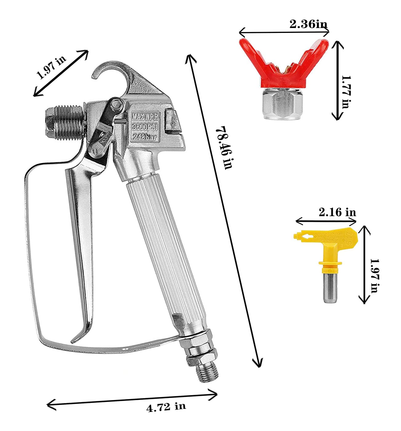 Tpaitlss Airless Paint Spray Gun，Airless Spray Gun with 517 Tip Fit Most airless Paint Sprayer