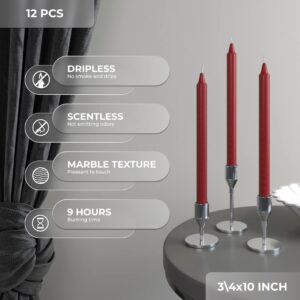 CANDWAX Bordeaux Taper Candles Pack of 12 - Straight Candles 10 inch Ideal as Unscented Candles, Dinner Candles and Table Candles - Slow Burning Candles Dripless - Smokeless Long Candlesticks