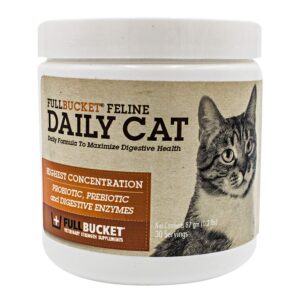 fullbucket daily cat probiotic powder - digestive supplement for diarrhea, gas and supporting gut & stomach health with prebiotics & enzymes, 30 servings