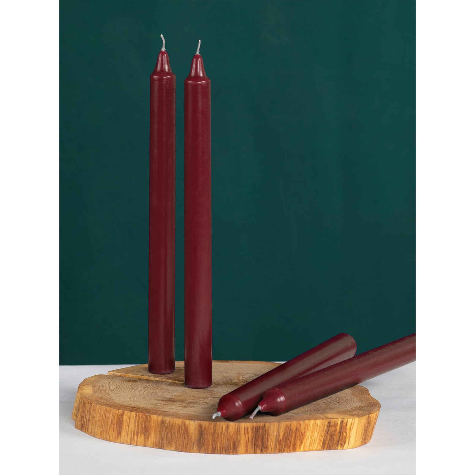 CANDWAX Bordeaux Taper Candles Pack of 12 - Straight Candles 10 inch Ideal as Unscented Candles, Dinner Candles and Table Candles - Slow Burning Candles Dripless - Smokeless Long Candlesticks