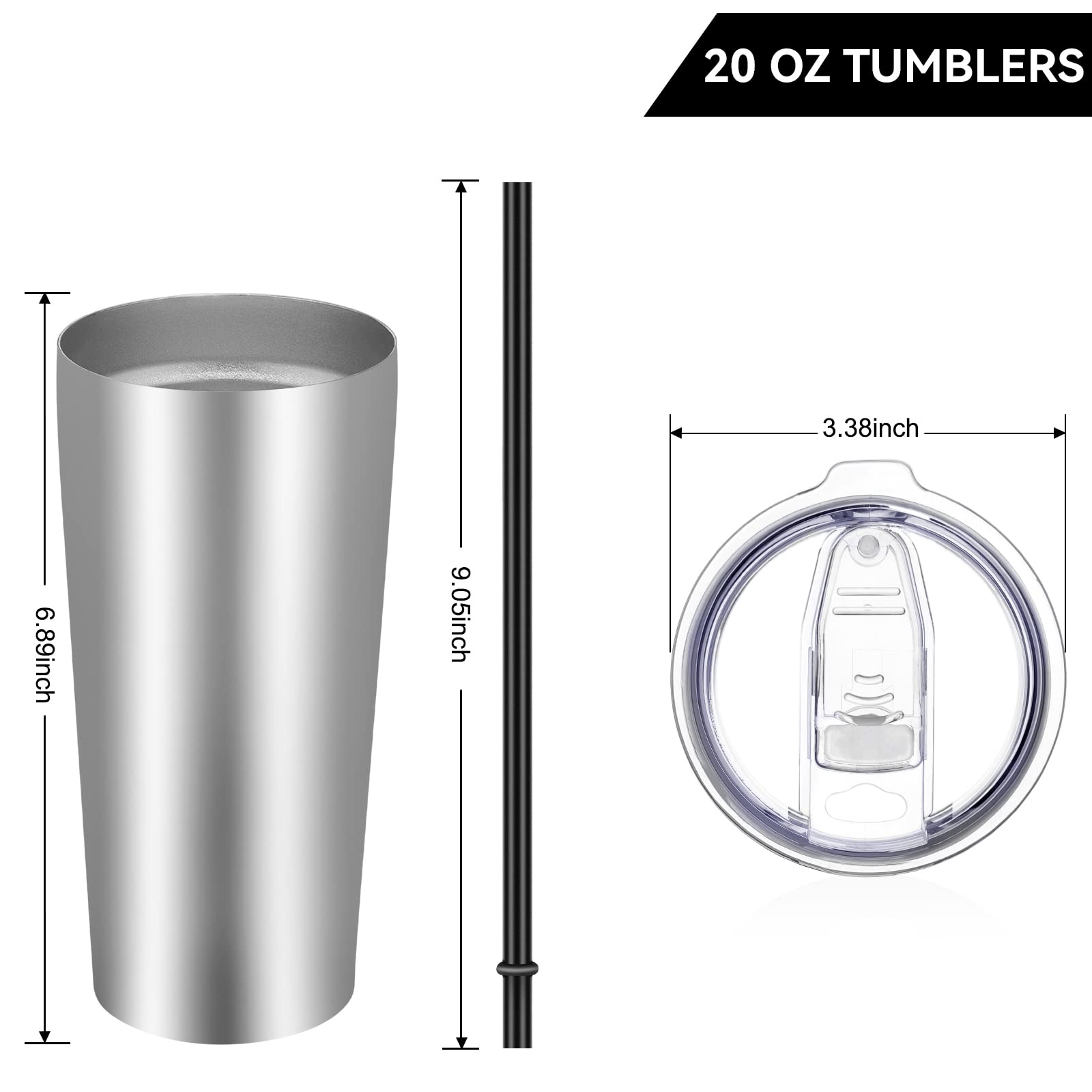 VEGOND 20oz Tumbler Bulk with Lid and Straw 1 Pack, Stainless Steel Vacuum Insulated Tumbler, Double Wall Coffee Cup Travel Mug, Stainless Steel