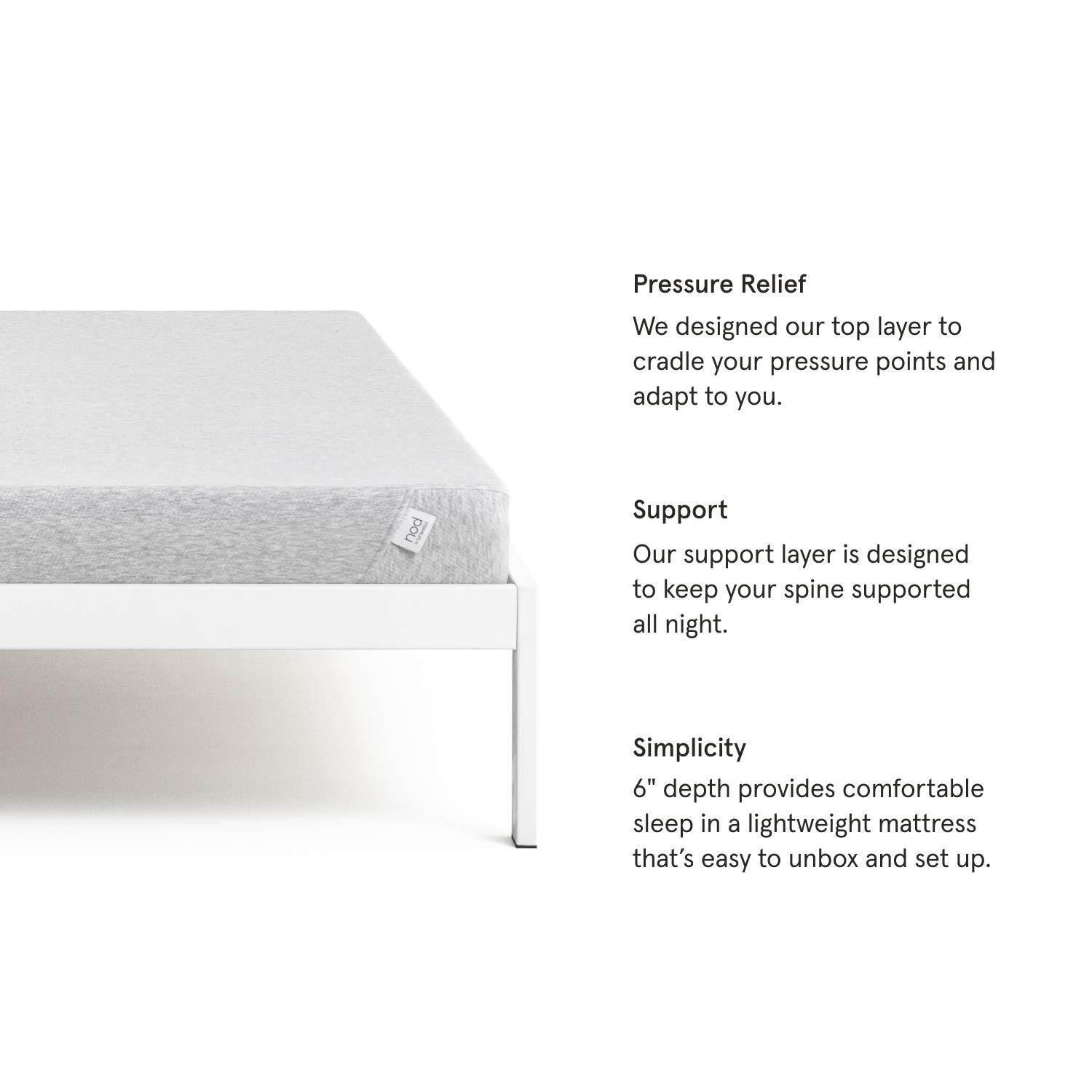 Nod by Tuft & Needle Firm 6" Full Size Adaptive Foam Mattress in a Box, Breathable, Pressure Relief, Supportive, Light, 100 Night Trial, Fiberglass Free, CertiPUR-US, 10-Year Limited Warranty