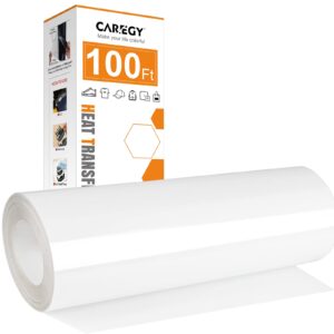 caregy heat transfer vinyl htv for t-shirts 12 inches by 100 feet roll (white)