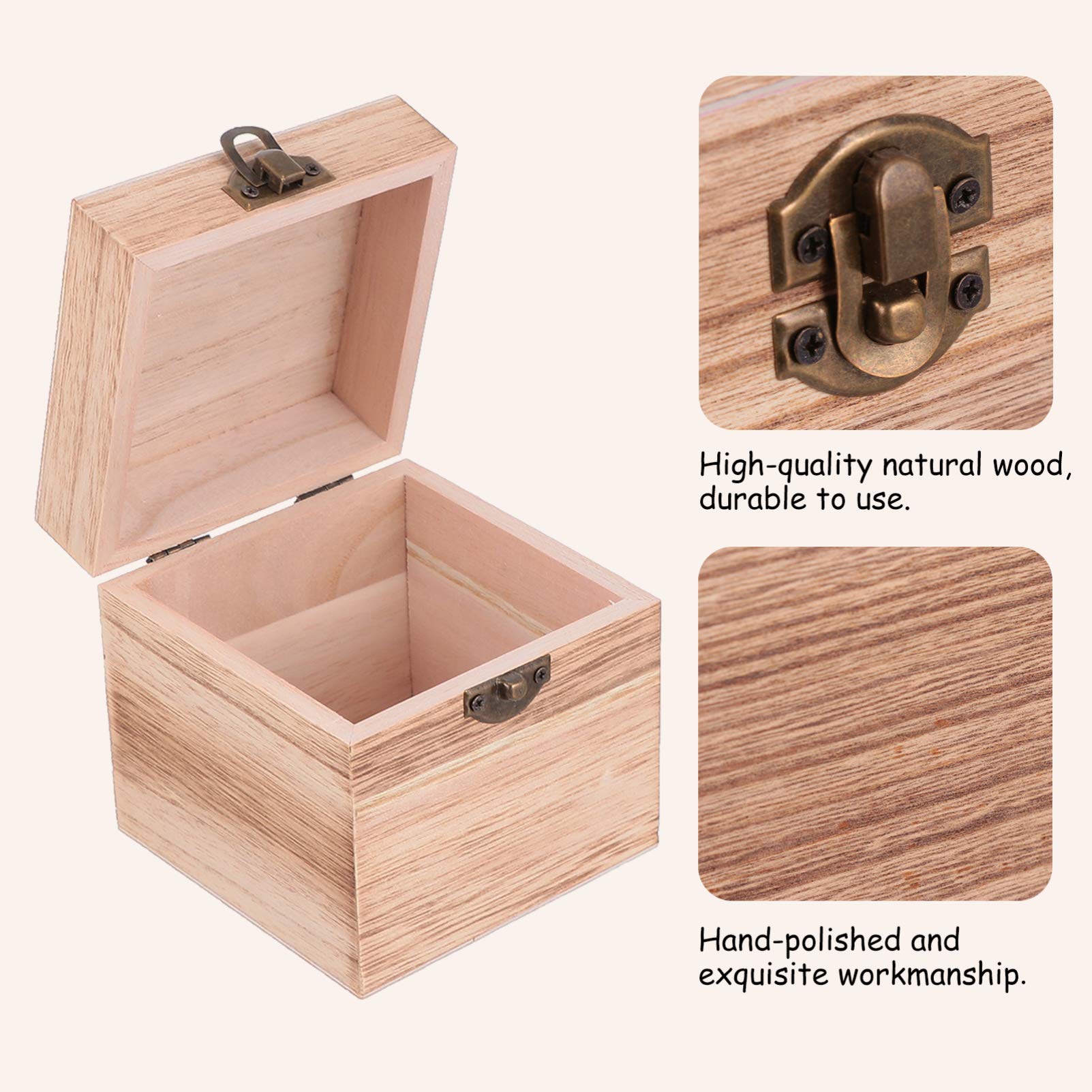 Cabilock Wooden Box 2pcs Unfinished Square Wood Box DIY Craft Wooden Box Jewelry Ring Box Unpainted Storage Box with Hinged Lid Front Clasp for Bracelet Watch Necklace Earrings Style 2 Memory Box