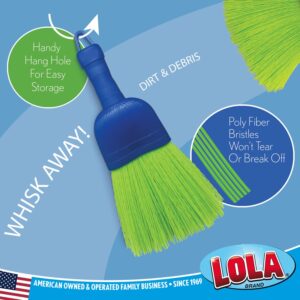 Lola Products Whisk Broom, Hand Brush, Durable Bristles, Whisks Away Dirt & Debris, Compact, Hang Hole for Easy Storage, Indoor/Outdoor, 1 Pack