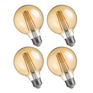 flsnt g25 led edison light bulbs, 2200k warm white, dimmable, 40w equivalent, 350lm, e26 base, cri80, amber glass, 4 pack