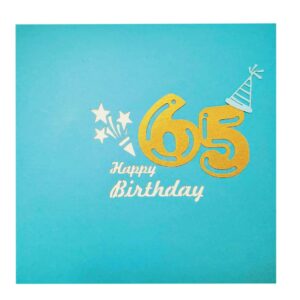 iGifts And Cards Happy 65th Blue Birthday Party Box 3D Pop Up Greeting Card – Sixty-Five, Awesome, Balloons, Unique, Celebration, Presents, Feliz Cumpleaños, Fun, Mom, Dad