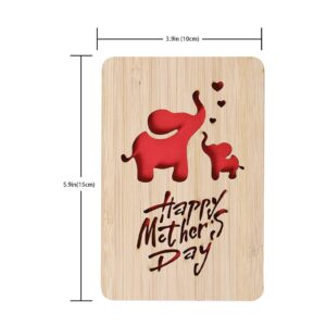 Della Stella Mothers Day Cards,Handmade Bamboo Greeting Cards,Wooden Thankyou Card,Wooden Birthday Card for Mom,Mum Birthday Gift,Elephant pattern