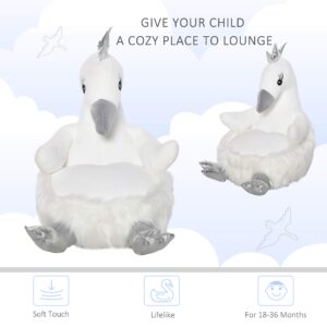 Qaba Stuffed Animal Sofa Armrest Chair Cartoon Storage Bean Bag Chair for Kids with Cute Swan Flannel PP Cotton 22" x 16.5" x 22" White