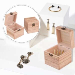 Cabilock Wooden Box 2pcs Unfinished Square Wood Box DIY Craft Wooden Box Jewelry Ring Box Unpainted Storage Box with Hinged Lid Front Clasp for Bracelet Watch Necklace Earrings Style 2 Memory Box