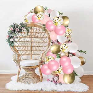 Pink and Gold Balloons, 50PCS Pink White and Gold Latex Balloons, 12 Inch Pink and Gold Confetti Balloons for Birthday, Wedding, Baby Shower, Anniversary Party Decorations