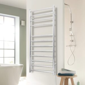 KEG Towel Warmer Wall Mounted with Built-in Timer 12 Bars Electric Stainless Steel Heated Towel Racks for Bathroom, Hot Plug-in Bath Towel Heater Polish Chrome