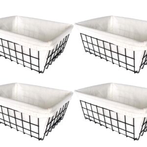 Wire Storage Baskets, 4 Pack Metal Household Organizer with 4 Pcs Fabric Liners, Refrigerator Bin with Handles, for Pantry, Shelf, Freezer, Kitchen Cabinet, Bathroom, Countertop, Closets (Black)