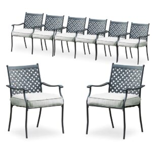 patiofestival 8 piece patio dining chairs metal outdoor chairs wrought iron patio furniture,dinning chairs set with arms and seat cushions (grey)