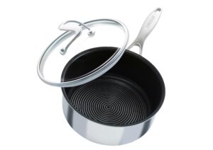 circulon clad stainless steel saucepan with glass lid and hybrid steelshield and nonstick technology, 2 quart - silver