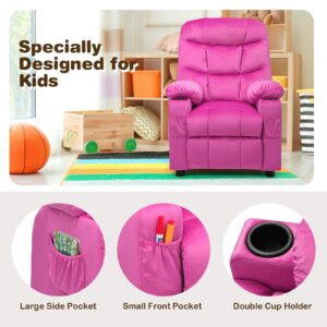 Costzon Kids Velvet Recliner Chair with Cup Holder, Footrest & Side Pockets for Children Boys Girls Baby Bedroom, Adjustable, Ergonomic Toddler Furniture Sofa Gifts (Rose)