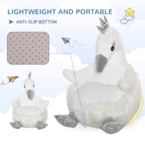 Qaba Stuffed Animal Sofa Armrest Chair Cartoon Storage Bean Bag Chair for Kids with Cute Swan Flannel PP Cotton 22" x 16.5" x 22" White