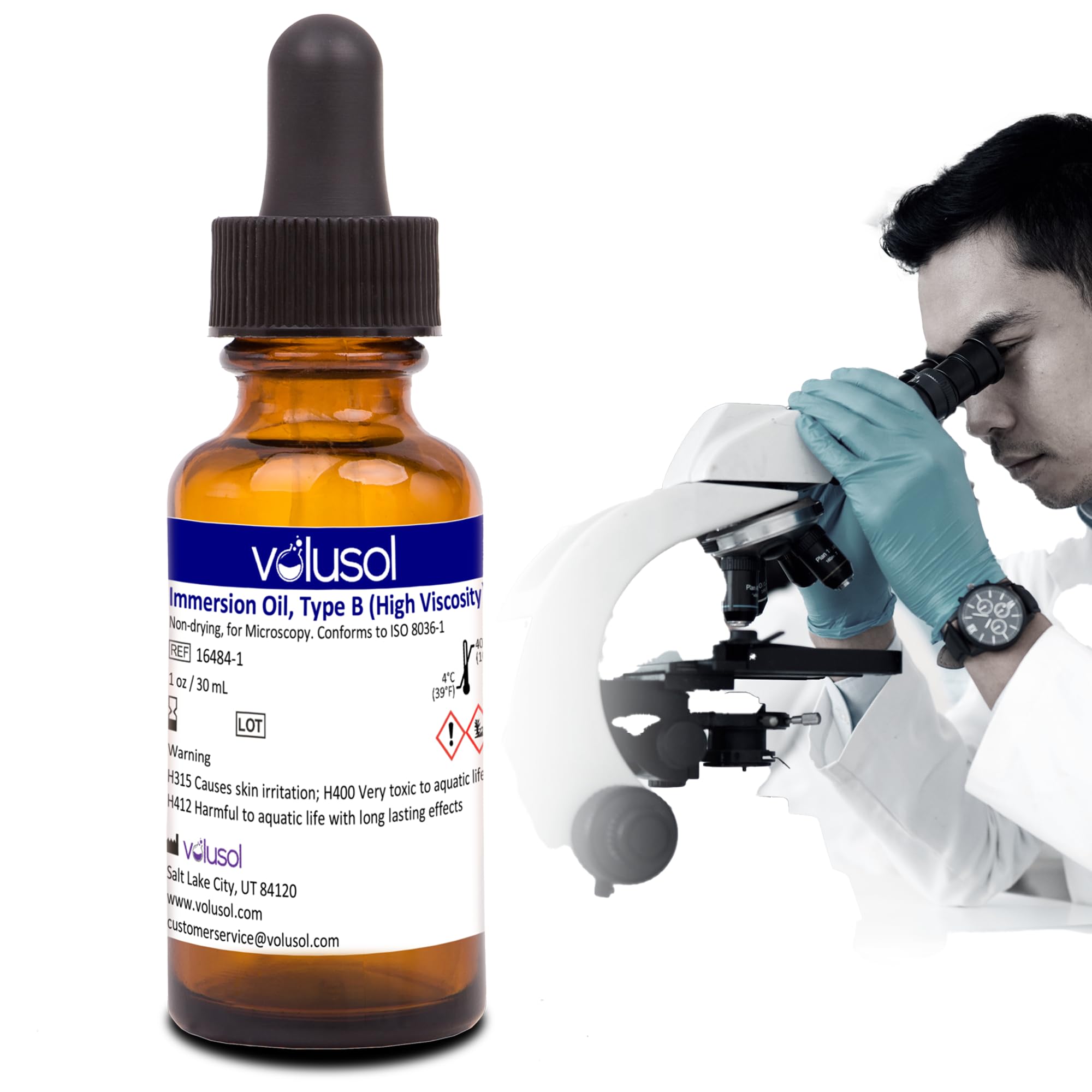 Volu-Sol | Microscope Immersion Oil | Type B (High Viscosity) Safe for All Lenses | Clear Oderless| Easy to Remove | 1250 centistokes | Microscopy Oil for Clear Imaging (30 mL / 1 oz)