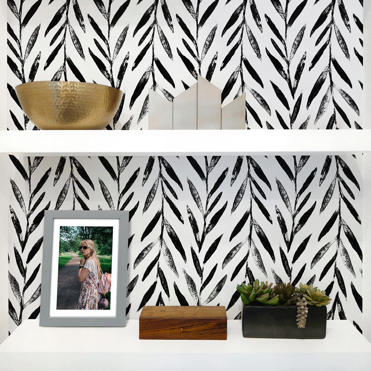 Wudnaye Black and White Peel and Stick Wallpaper Leaf Contact Paper 17.7 inch × 118.1 inch Black and White Contact Paper Peel and Stick Wallpaper for Bathroom Self Adhesive Decorative Wall Paper