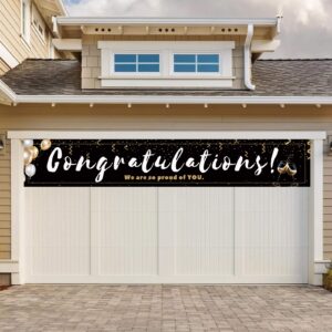 ANATANOWOR Large Congratulations Decoration Banner, Black Graduation Congrats Banner Sign, Birthday Engagement Wedding Retirement Party Decorations Supplies(9.8x1.6ft)