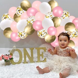 Pink and Gold Balloons, 50PCS Pink White and Gold Latex Balloons, 12 Inch Pink and Gold Confetti Balloons for Birthday, Wedding, Baby Shower, Anniversary Party Decorations