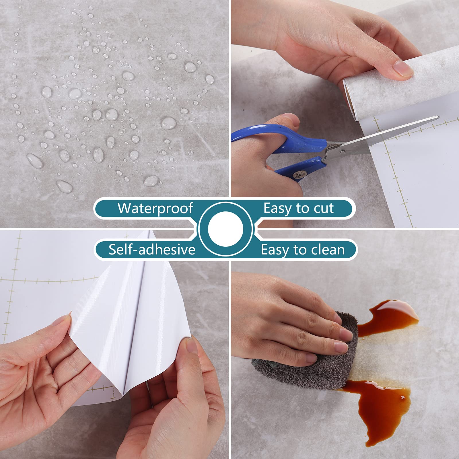 VEELIKE 15.7''x354'' Concrete Contact Paper for Countertops Waterproof Light Concrete Wallpaper Texture Peel and Stick Concrete Wall Paper Self Adhesive Cement Murals Removable for Cabinets Furniture