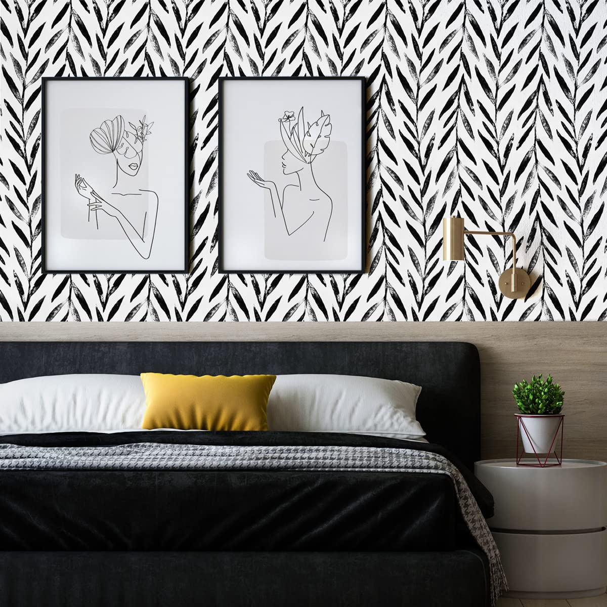 Wudnaye Black and White Peel and Stick Wallpaper Leaf Contact Paper 17.7 inch × 118.1 inch Black and White Contact Paper Peel and Stick Wallpaper for Bathroom Self Adhesive Decorative Wall Paper