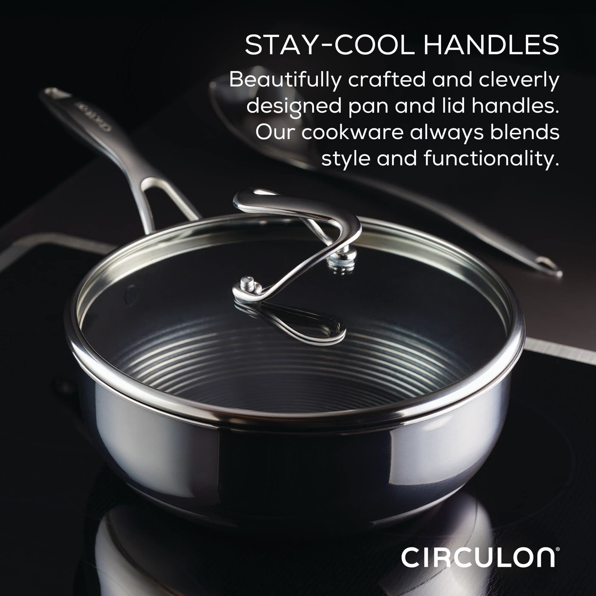 Circulon Clad Stainless Steel Chef Pan and Utensil Set with Hybrid SteelShield and Nonstick Technology