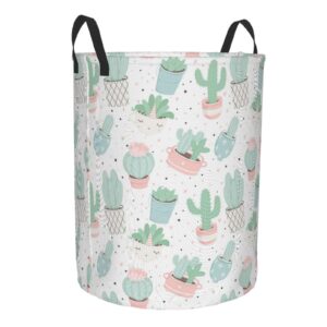 FeHuew Cute Cacti Succulents Pattern Collapsible Laundry Basket with Handle Waterproof Fabric Hamper Laundry Storage Baskets Organizer Large Bins for Dirty Clothes,toys,Bathroom