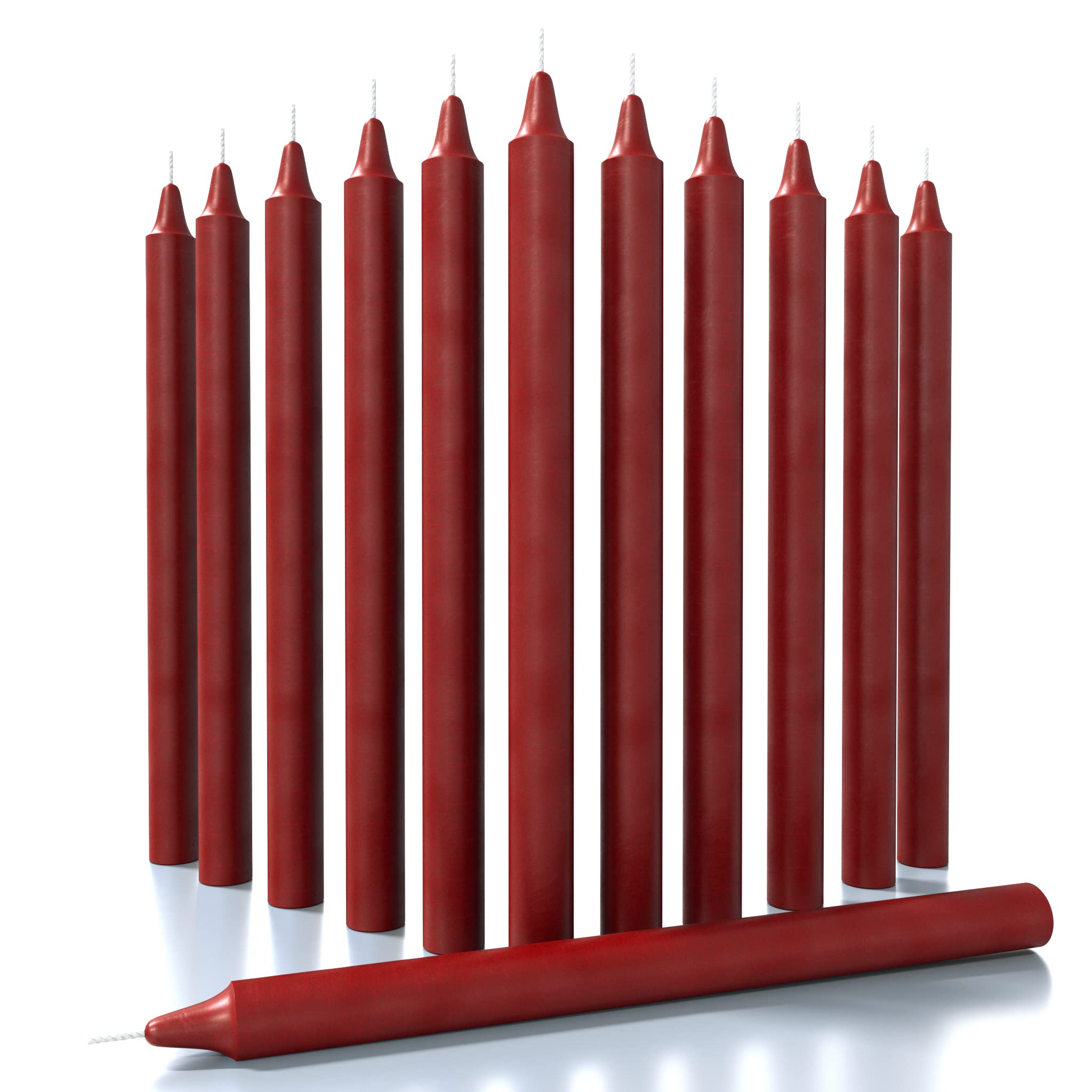 CANDWAX Bordeaux Taper Candles Pack of 12 - Straight Candles 10 inch Ideal as Unscented Candles, Dinner Candles and Table Candles - Slow Burning Candles Dripless - Smokeless Long Candlesticks