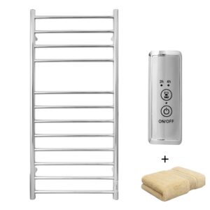 keg towel warmer wall mounted with built-in timer 12 bars electric stainless steel heated towel racks for bathroom, hot plug-in bath towel heater polish chrome