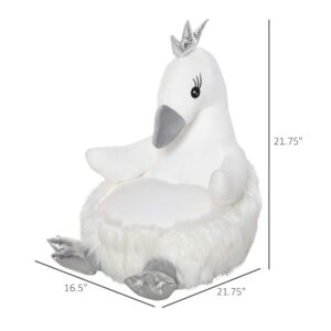 Qaba Stuffed Animal Sofa Armrest Chair Cartoon Storage Bean Bag Chair for Kids with Cute Swan Flannel PP Cotton 22" x 16.5" x 22" White