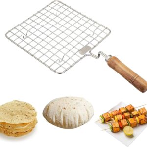 Sriyug Papad Jali Stainless Steel Wire Roaster Rack Papad Jali With Wooden Handle Roasting Net Roast Grill Chapati Toast Roti Papad And More...