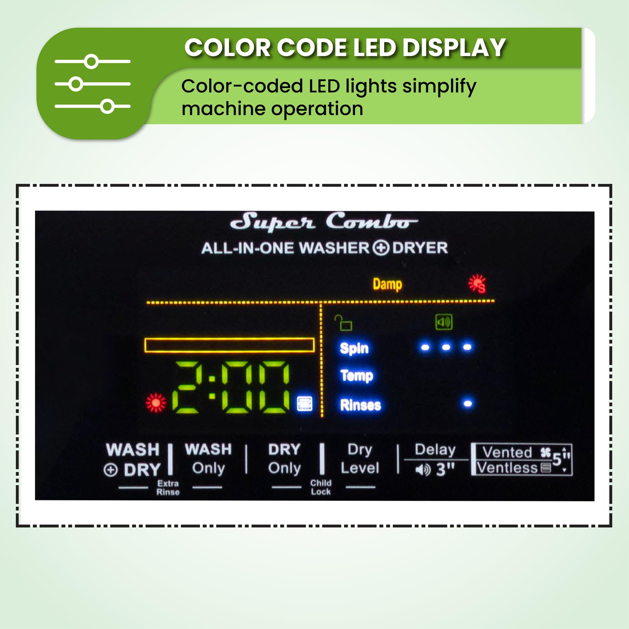 Equator Ver 3 Combo Washer Vented/Ventless Dry-1400RPM Color Coded Display White