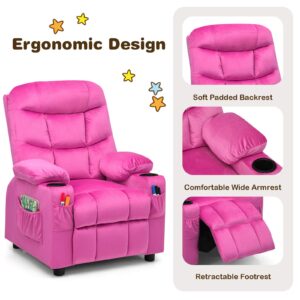 Costzon Kids Velvet Recliner Chair with Cup Holder, Footrest & Side Pockets for Children Boys Girls Baby Bedroom, Adjustable, Ergonomic Toddler Furniture Sofa Gifts (Rose)