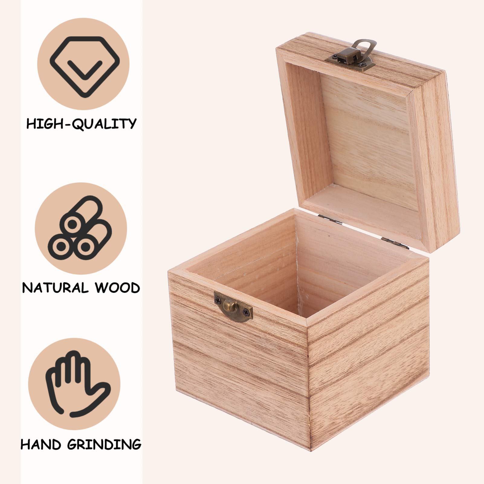 Cabilock Wooden Box 2pcs Unfinished Square Wood Box DIY Craft Wooden Box Jewelry Ring Box Unpainted Storage Box with Hinged Lid Front Clasp for Bracelet Watch Necklace Earrings Style 2 Memory Box