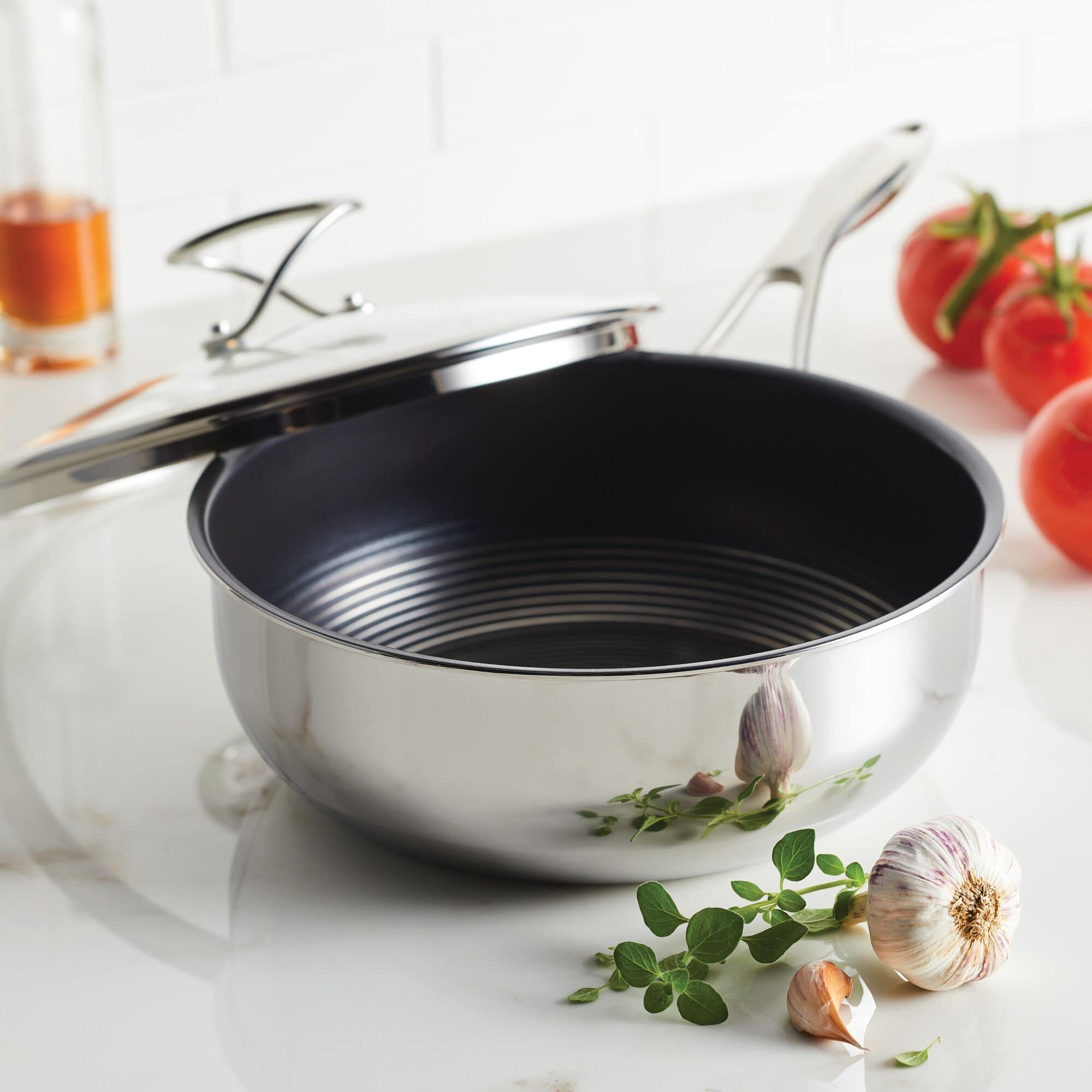 Circulon Clad Stainless Steel Chef Pan and Utensil Set with Hybrid SteelShield and Nonstick Technology